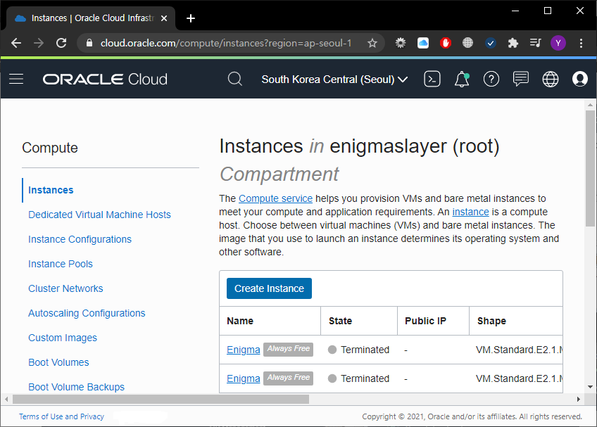 Oracle Cloud Free Tier | Enigma’s Blog